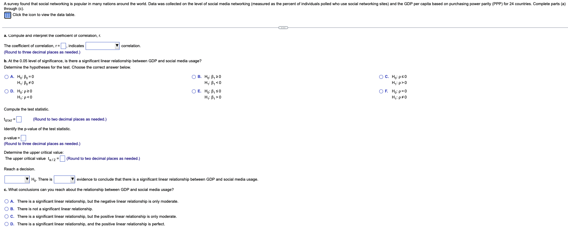 Solved GDP and Social Media Usage Data Country 1 2 3 4 5 6 | Chegg.com