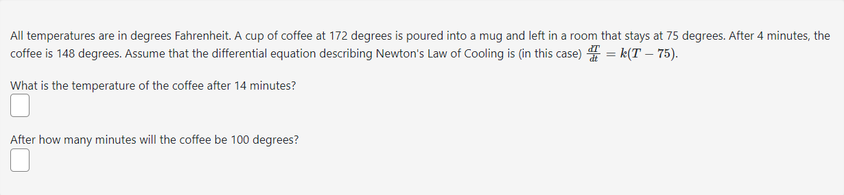 Solved All temperatures are in degrees Fahrenheit. A cup of | Chegg.com
