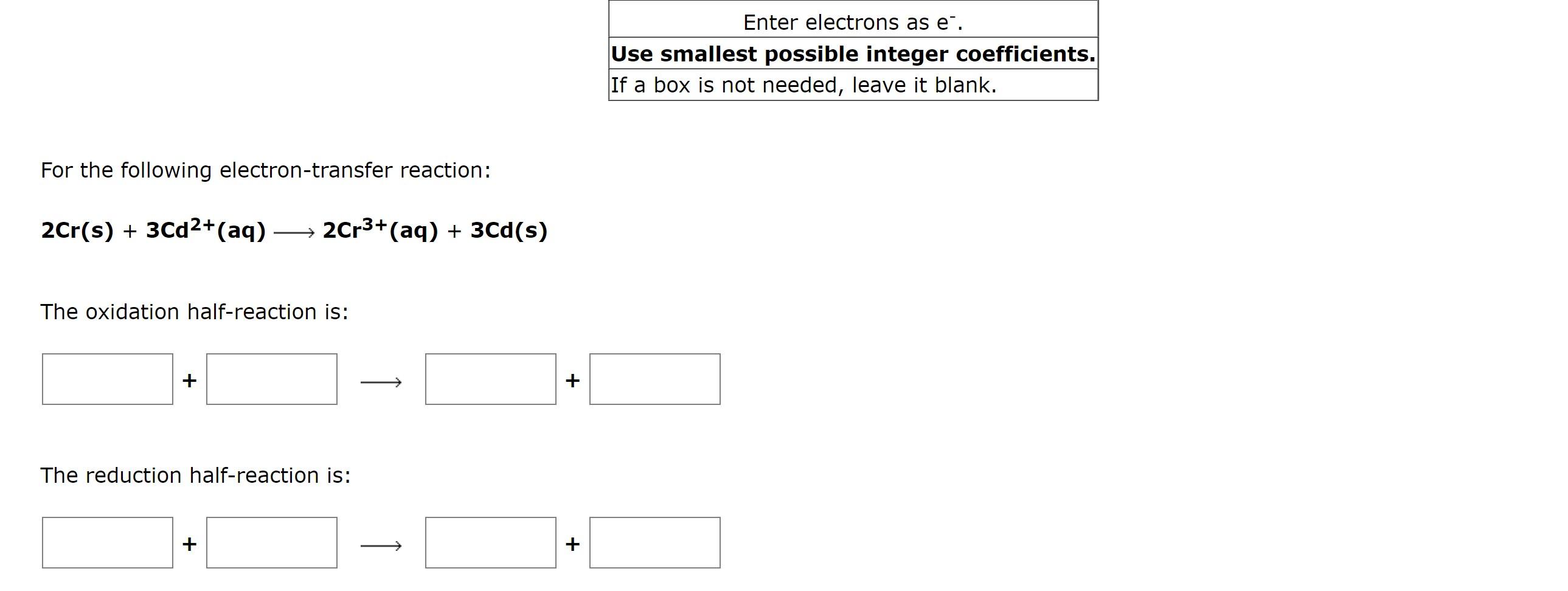 Solved Enter electrons as e− Use smallest possible integer | Chegg.com