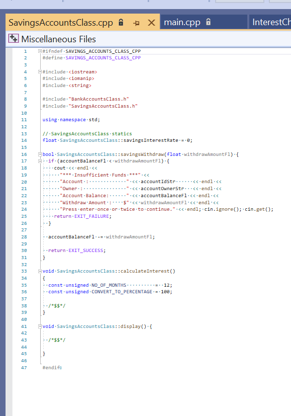 (Global Scope BankAccountsClass.cpp â + X | Chegg.com