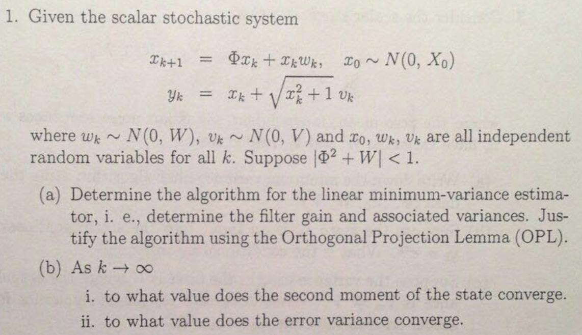 1. Given the scalar stochastic system | Chegg.com