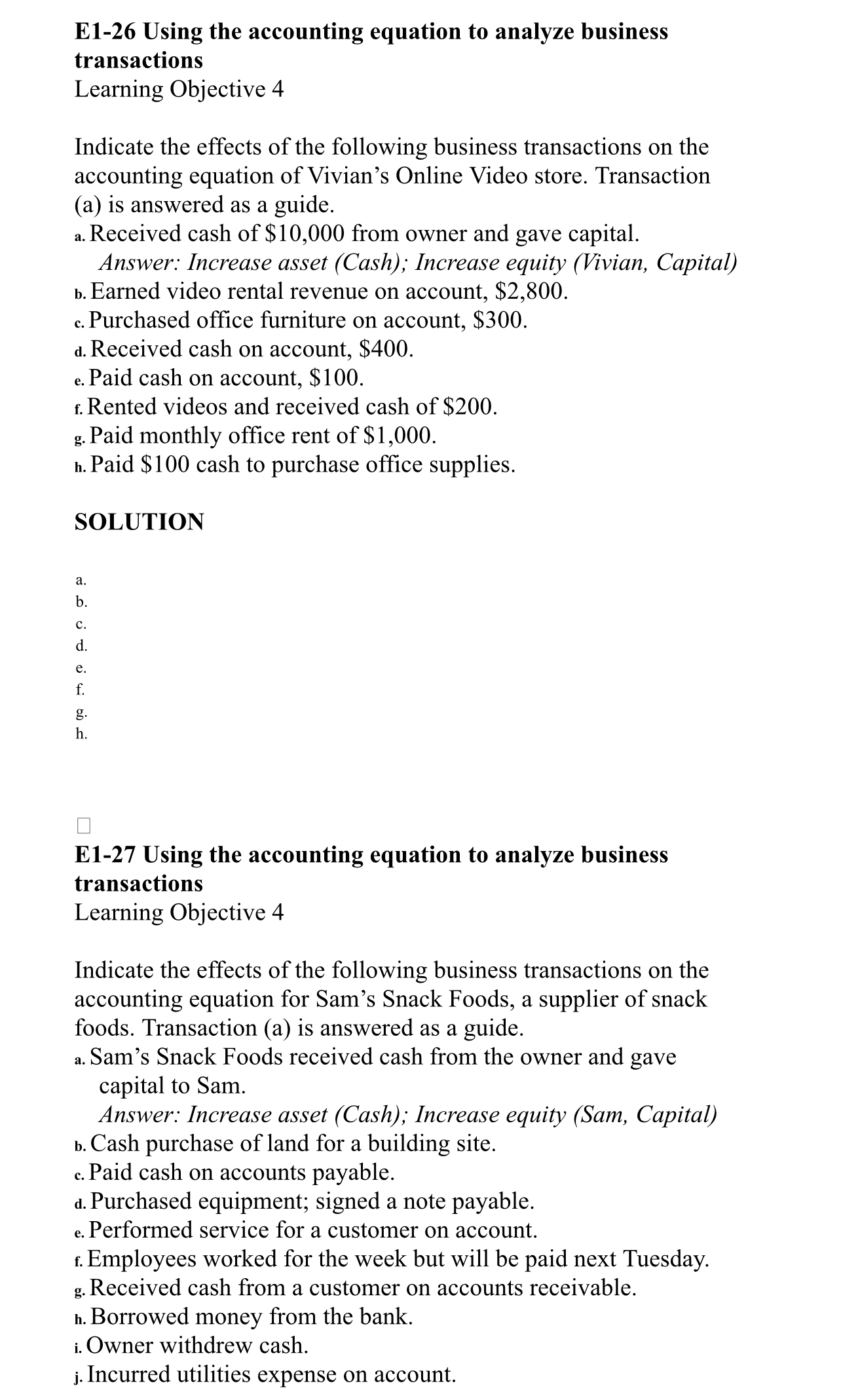 Solved E1-26 ﻿Using the accounting equation to analyze | Chegg.com