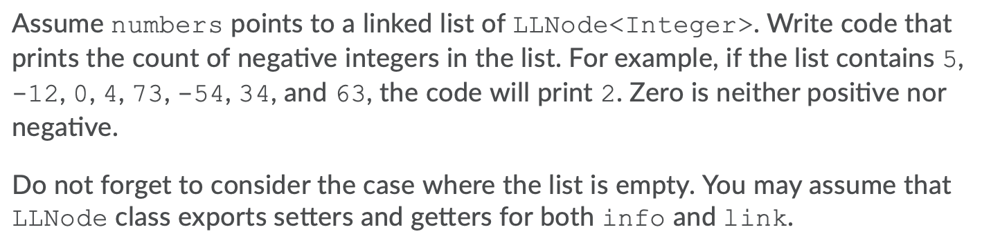 Solved Assume numbers points to a linked list of LLNode. | Chegg.com