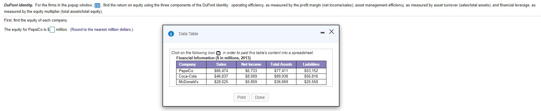 Solved DuPont identity. For the firms in the popup window, | Chegg.com