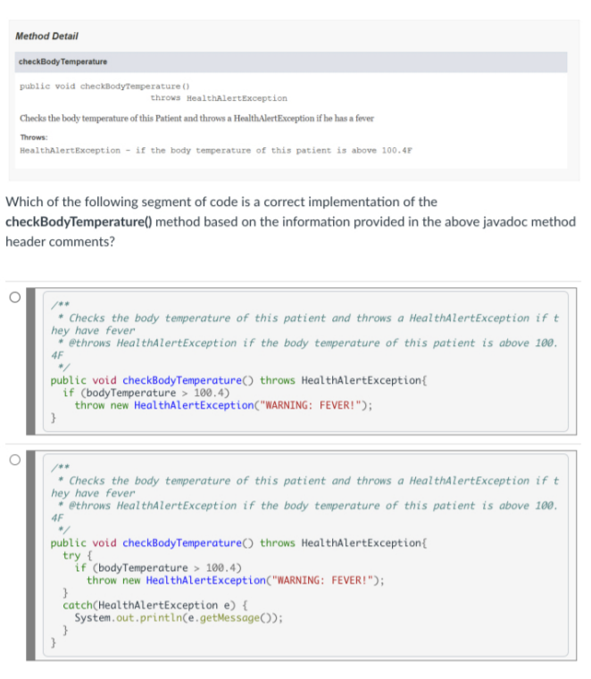 Solved Method Detail checkBody Temperature public void | Chegg.com