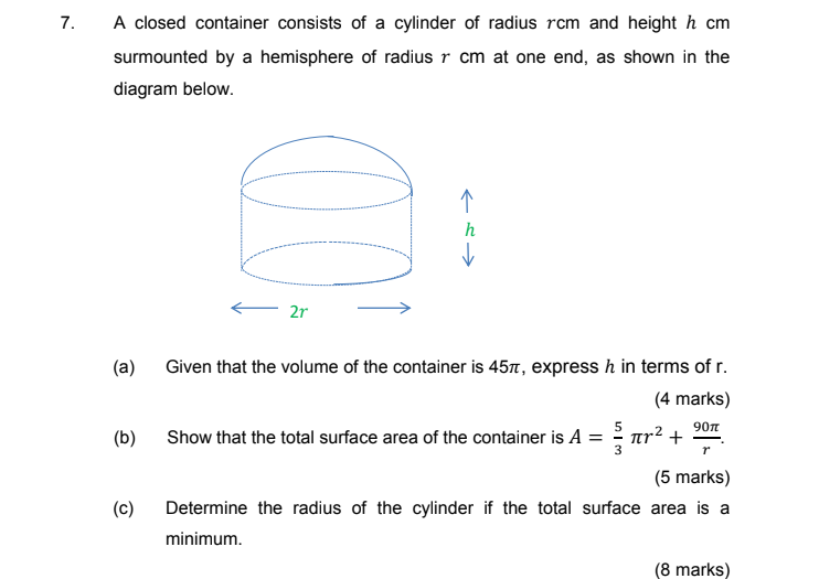 Solved 7. A closed container consists of a cylinder of | Chegg.com