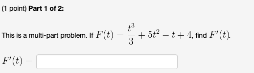 Solved (1 point) Part 1 of 2: 3 This is a multi-part | Chegg.com