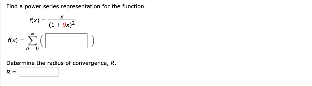 Solved Find a power series representation for the function. | Chegg.com