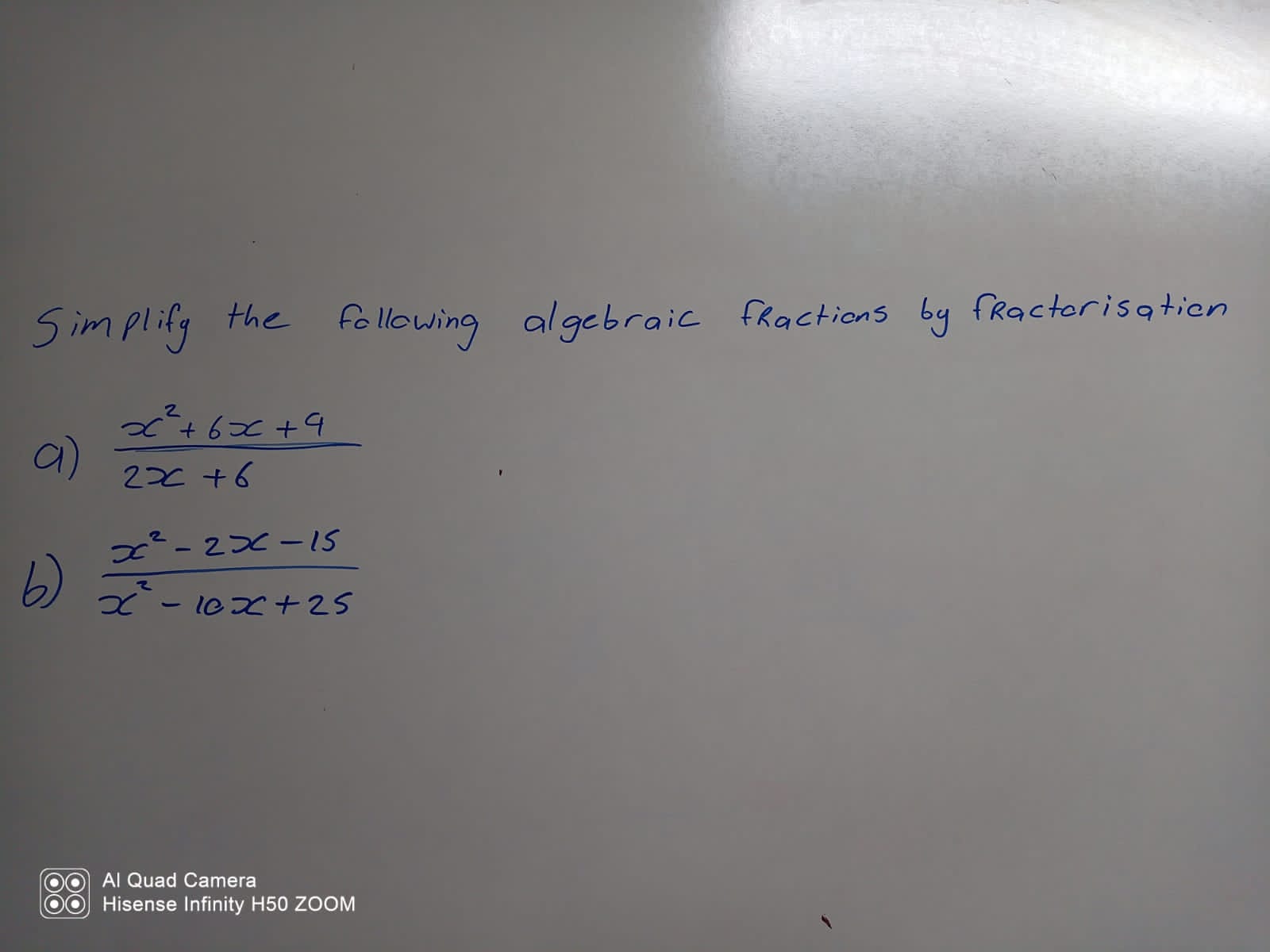 Solved Simplify the following algebraic fractions by | Chegg.com
