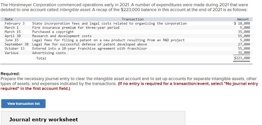 Solved The Horstmeyer Corporation commenced operations early | Chegg.com