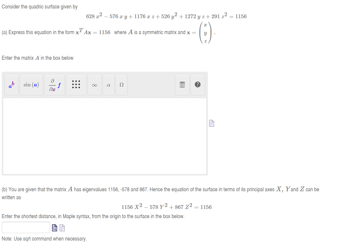 Solved Consider the quadric surface given by | Chegg.com