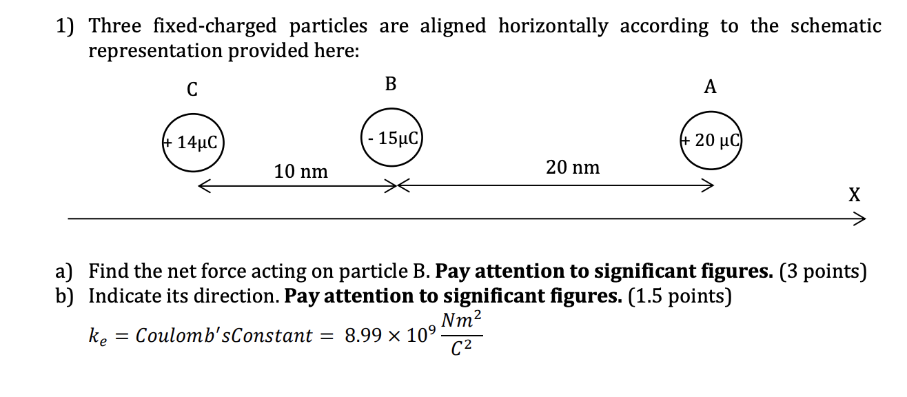 Solved 1) Three fixed-charged particles are aligned | Chegg.com