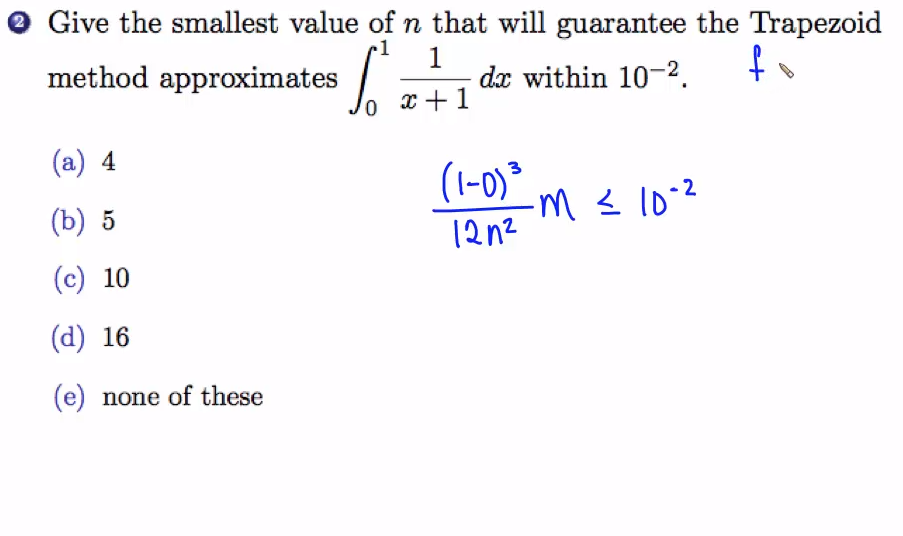 Solved 11 Use the trapezoid method with n=2 to approximate O | Chegg.com