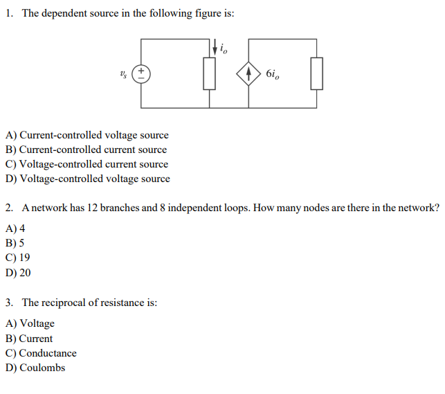 Solved 1 The Dependent Source In The Following Figure Is