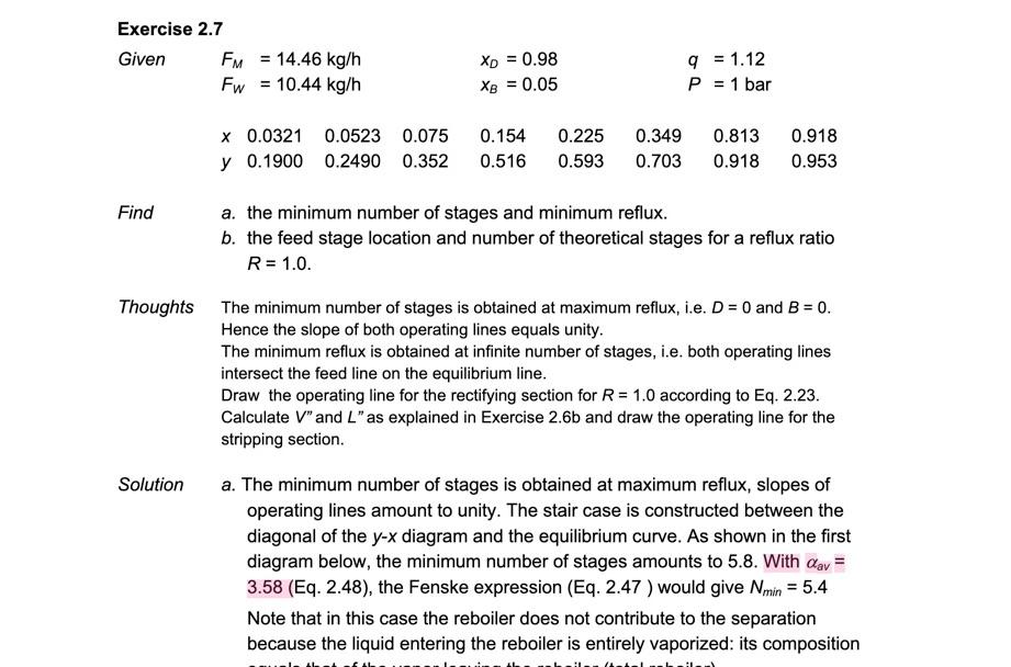 Solved Exercise 2.7 Methanol (M) is to be separated from | Chegg.com