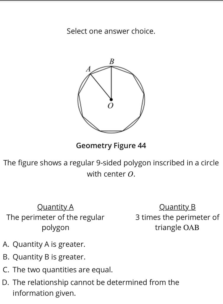 Solved Select one answer choice. Geometry Figure 44 The | Chegg.com