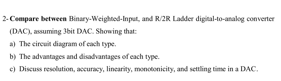Solved 2- Compare between Binary-Weighted-Input, and R/2R | Chegg.com