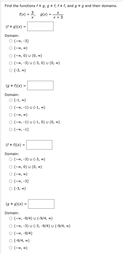 Solved Find the functions fog, gof, fo f, and go g and their | Chegg.com