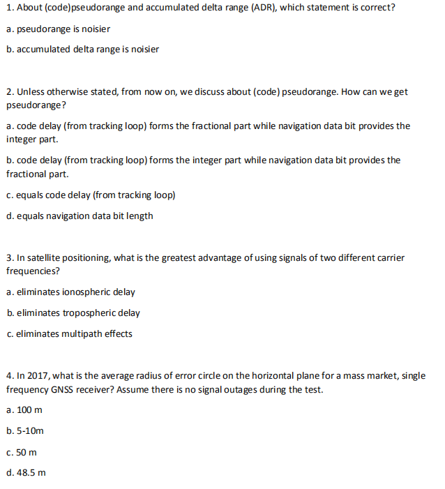 Solved 1 About Code Pseudorange And Accumulated Delta