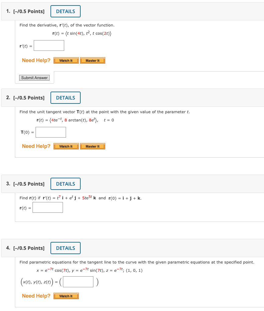 Solved Find the derivative, r′(t), of the vector function. | Chegg.com