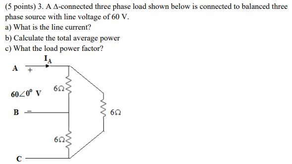Solved (5 points) 3. A A-connected three phase load shown | Chegg.com