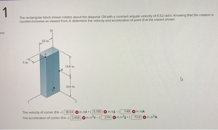 Solved The rectangular block shown rotates about the | Chegg.com