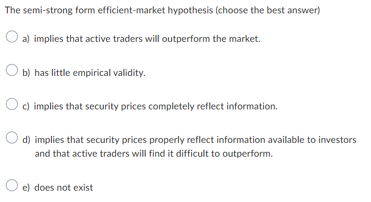 Solved The semi-strong form efficient-market hypothesis | Chegg.com