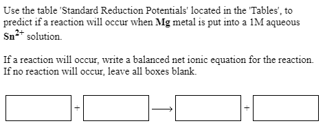 Solved Use the table Standard Reduction Potentials' located | Chegg.com