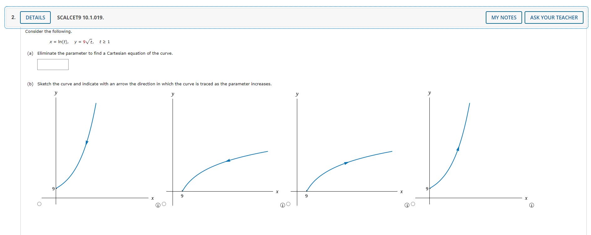 Solved Select the curve generated by the parametric | Chegg.com