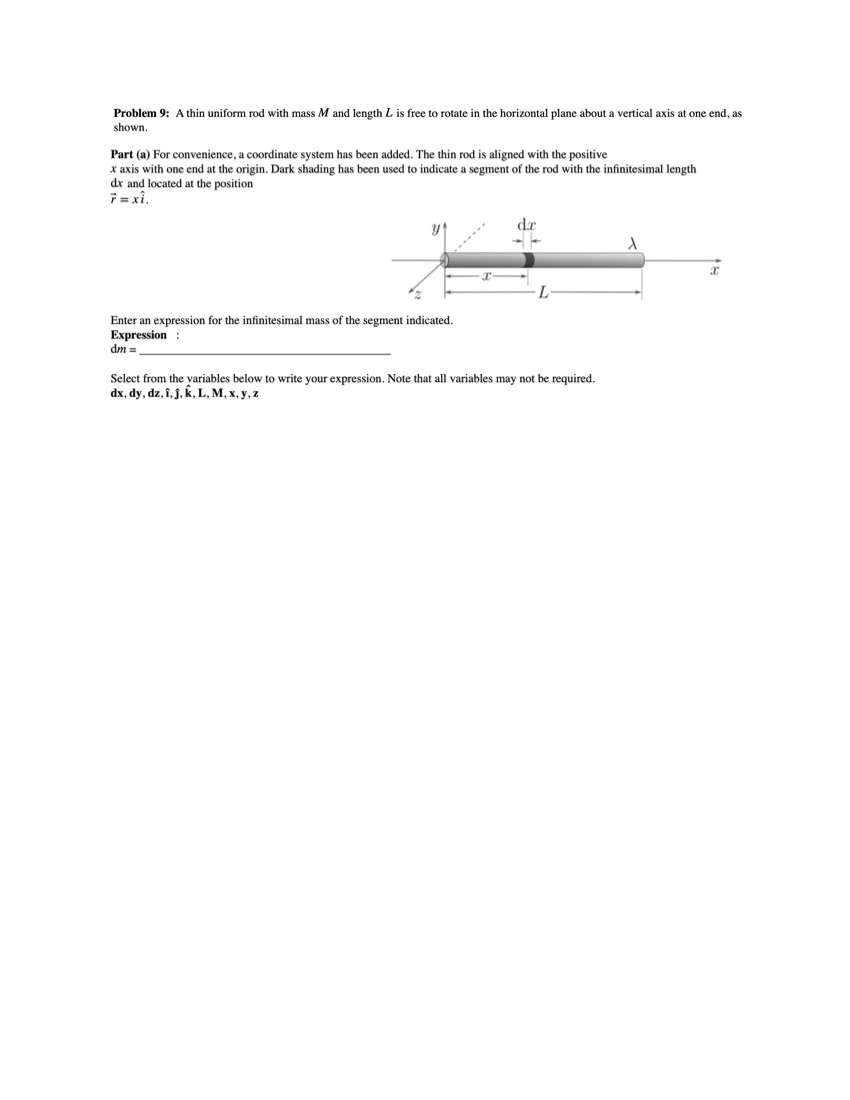 Solved Problem 9: A thin uniform rod with mass M and length | Chegg.com