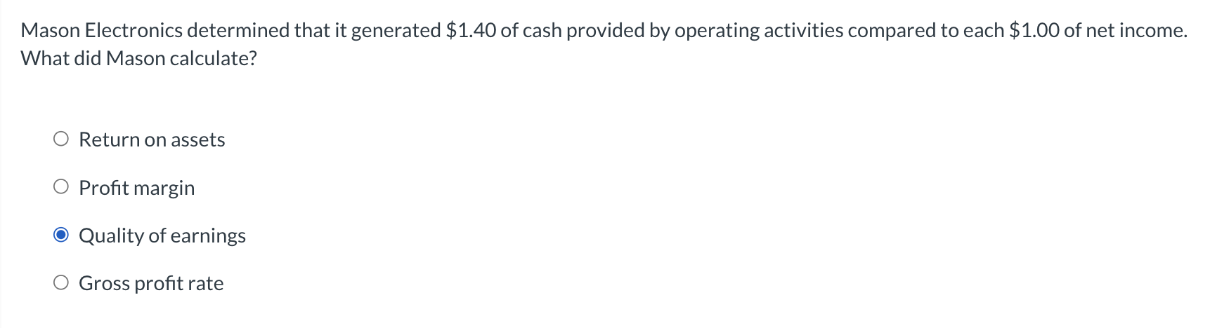 Solved Mason Electronics determined that it generated $1.40 | Chegg.com