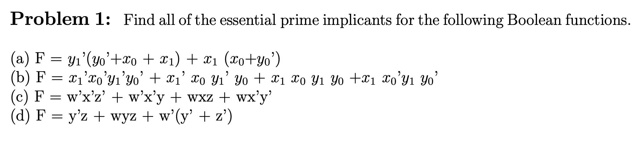 Solved Problem 1: Find all of the essential prime implicants | Chegg.com
