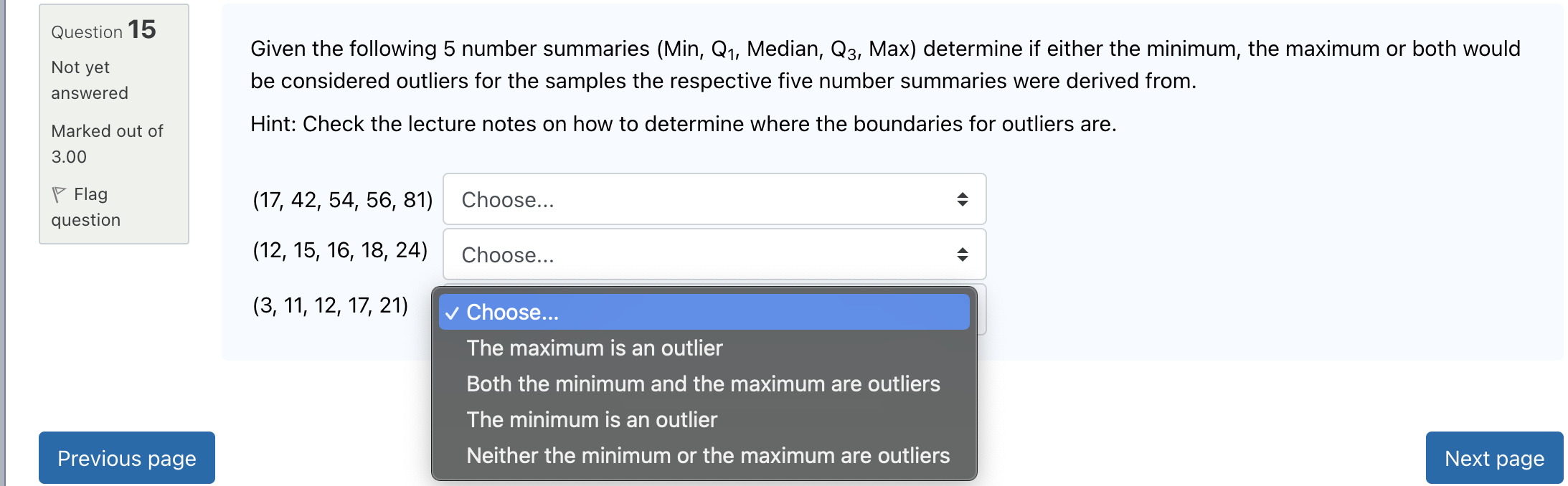 Solved Question 15 Given the following 5 number summaries | Chegg.com