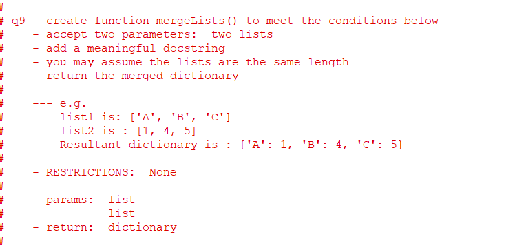 Solved q9 - create function mergeLists() to meet the | Chegg.com