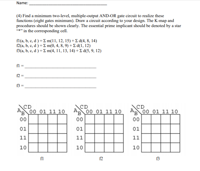 Solved Name 4 Find A Minimum Two Level Multiple Output 5051