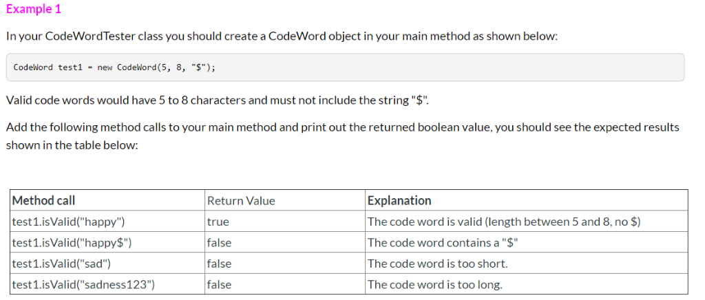 Solved Write the complete CodeWord class which must include | Chegg.com