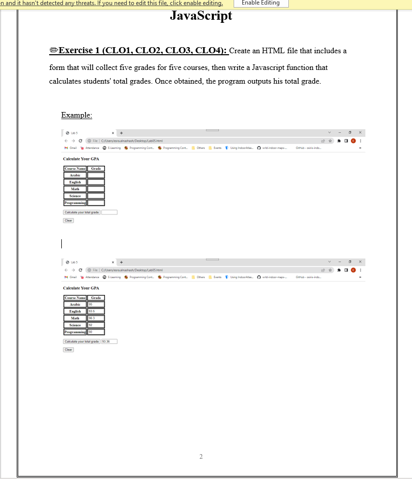 Solved Exercise 1 (CLO1, CLO2, CLO3, CLO4): Create an HTML | Chegg.com