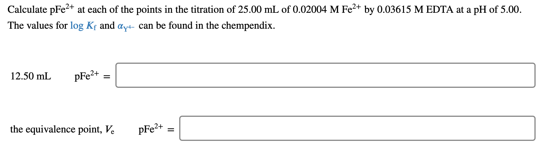 Solved Calculate pFe2+ at each of the points in the | Chegg.com