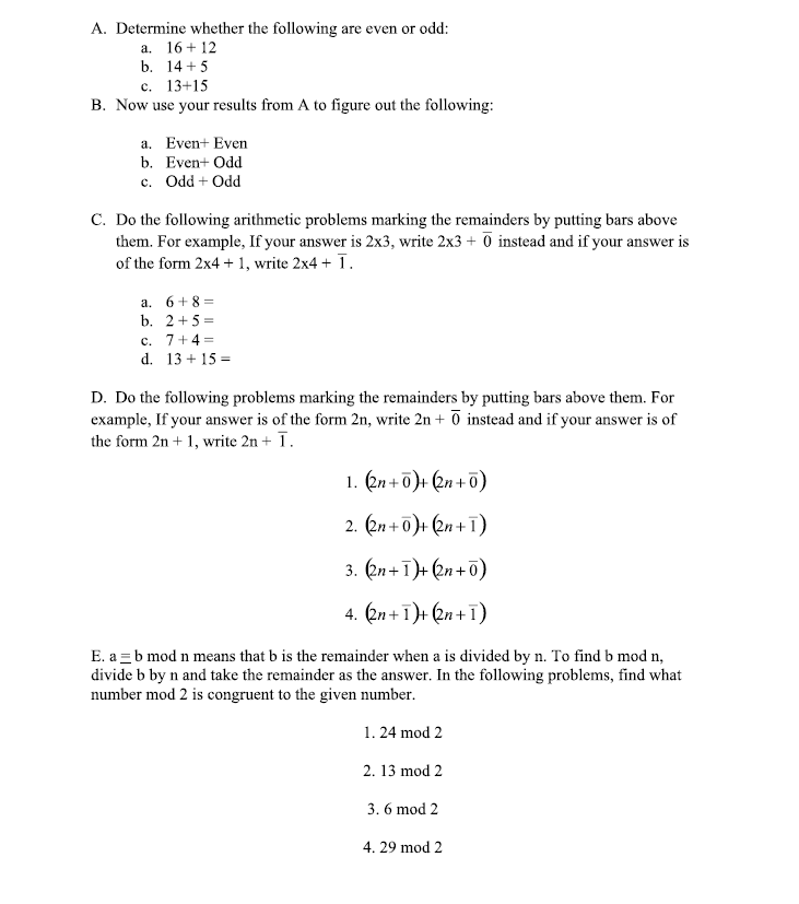 Solved A. Determine whether the following are even or odd: | Chegg.com