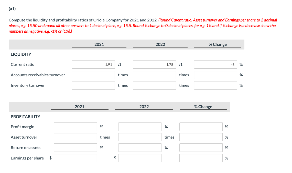 Solved ORIOLE COMPANY Balance Sheets December 31 Assets 2022 | Chegg.com