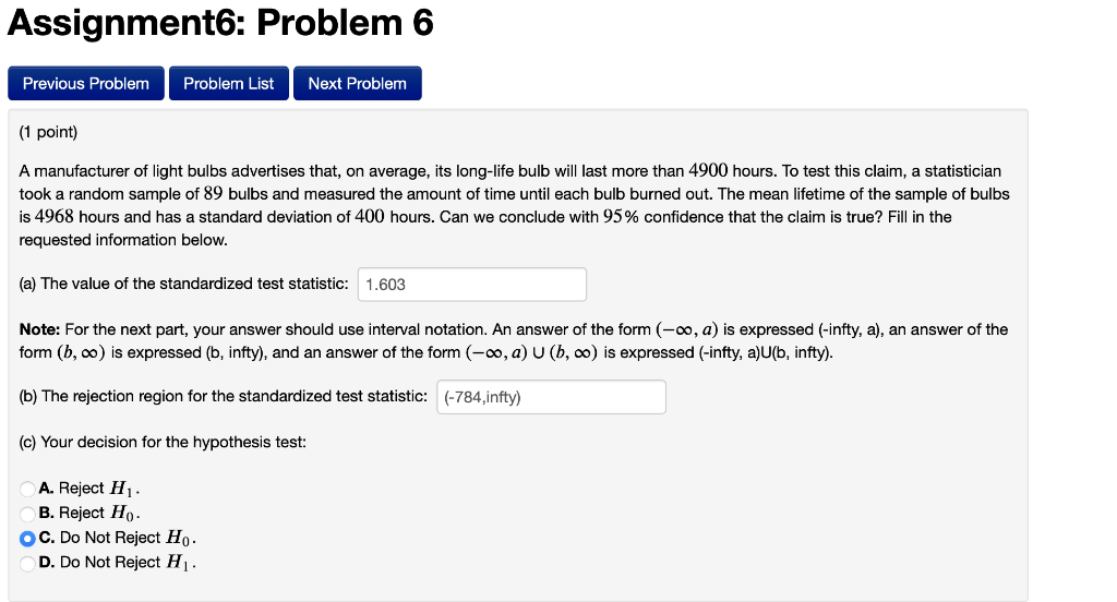 Solved Assignment6 Problem 6 Previous Problem Problem List 