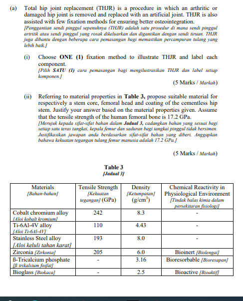 (a) Total hip joint replacement (THJR) is a procedure | Chegg.com