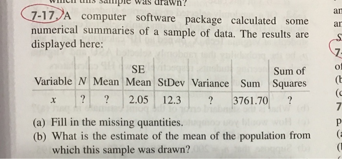 Solved 7-17, A numerical summaries of a sample of data. The | Chegg.com