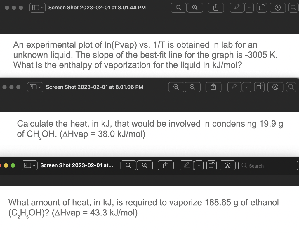 Solved An experimental plot of In(Pvap) vs. 1/T is obtained | Chegg.com