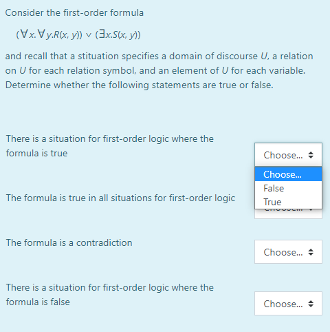 Solved Consider the first-order formula (Vx. Vy.R(x, y)) v | Chegg.com