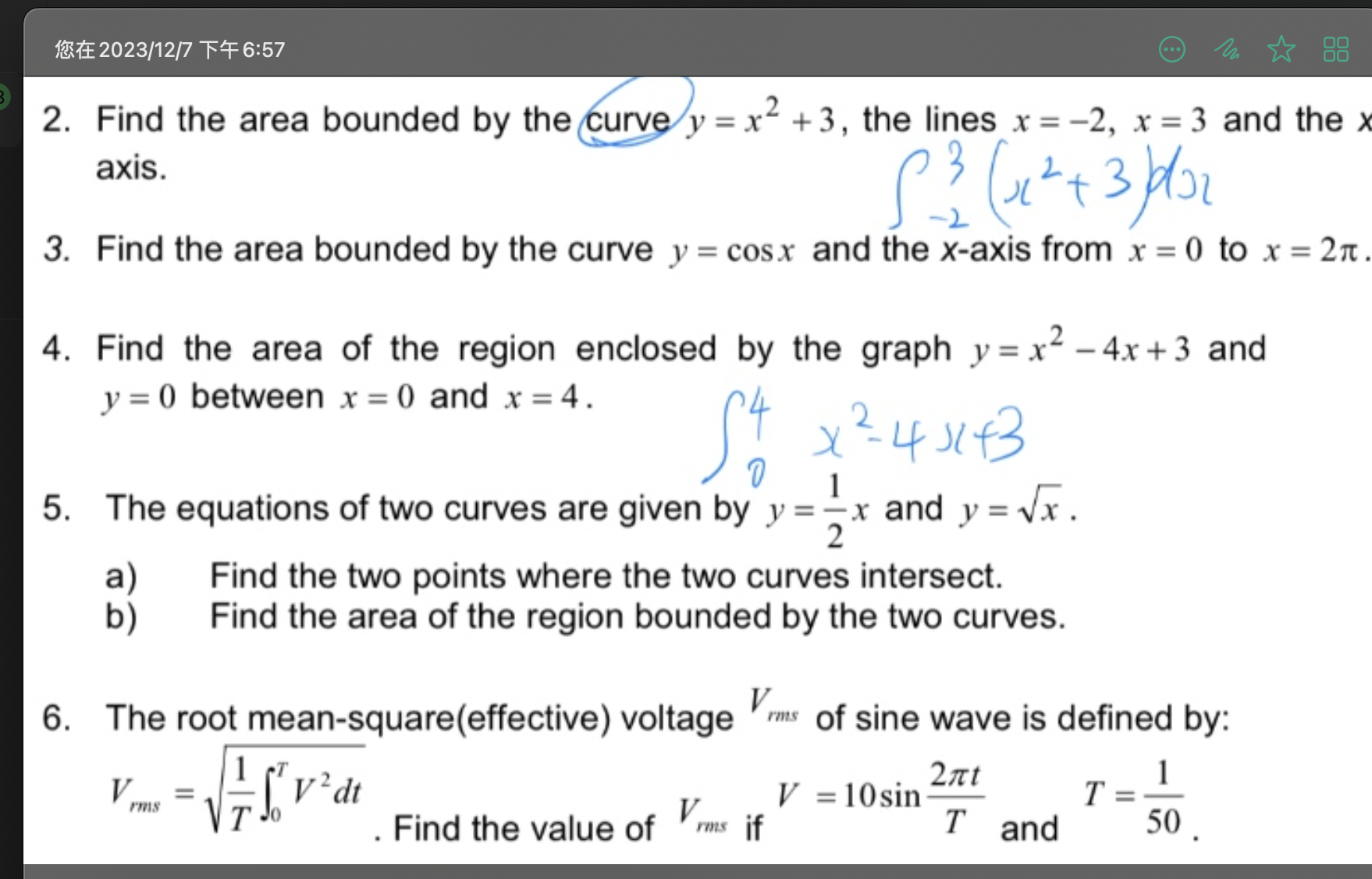 Solved Find the area bounded by the curve y=x2+3, ﻿the lines | Chegg.com