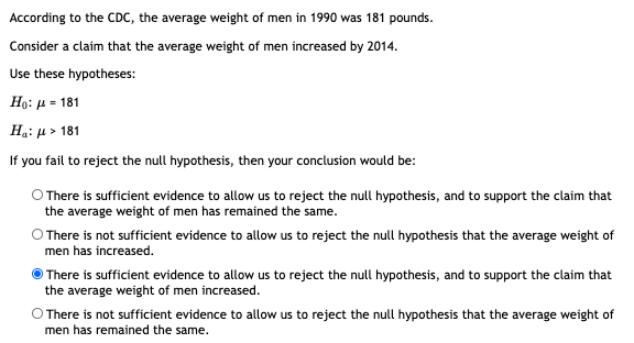 Solved According to the CDC, the average weight of men in | Chegg.com