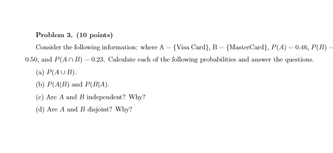 Solved Problem 3. (10 points) Consider the following | Chegg.com