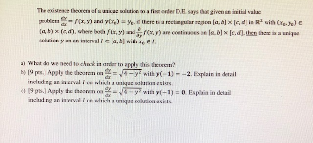 Solved The existence theorem of a unique solution to a first | Chegg.com