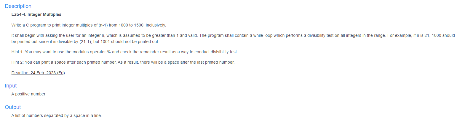 Solved Description Lab4-4. Integer Multiples Write a C | Chegg.com
